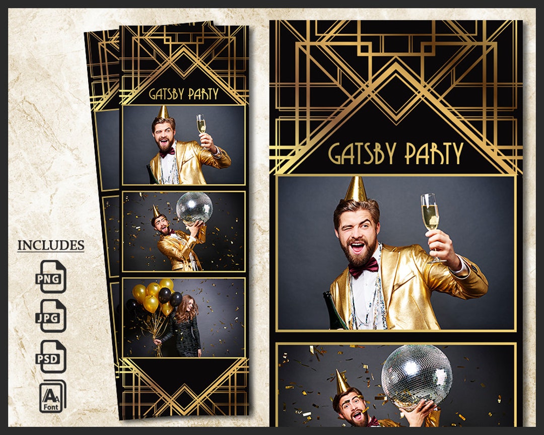 Gatsby Photo Booth Template 2x6 | Vintage Art Deco Birthday Overlay ...