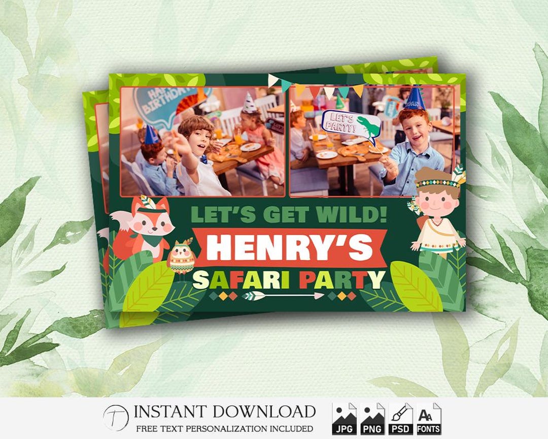 Safari Photo Booth Template 4x6 | Jungle Birthday Photobooth Overlay ...