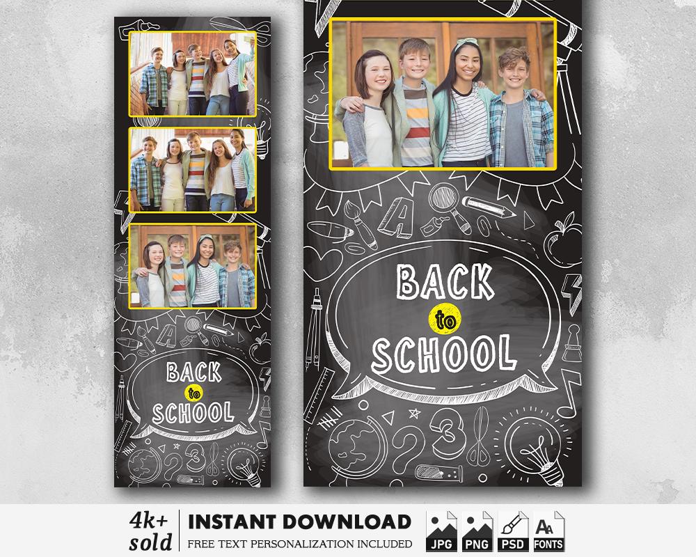 Back to School Photo Booth Template 2x6 | Kids Photobooth Strip | First ...