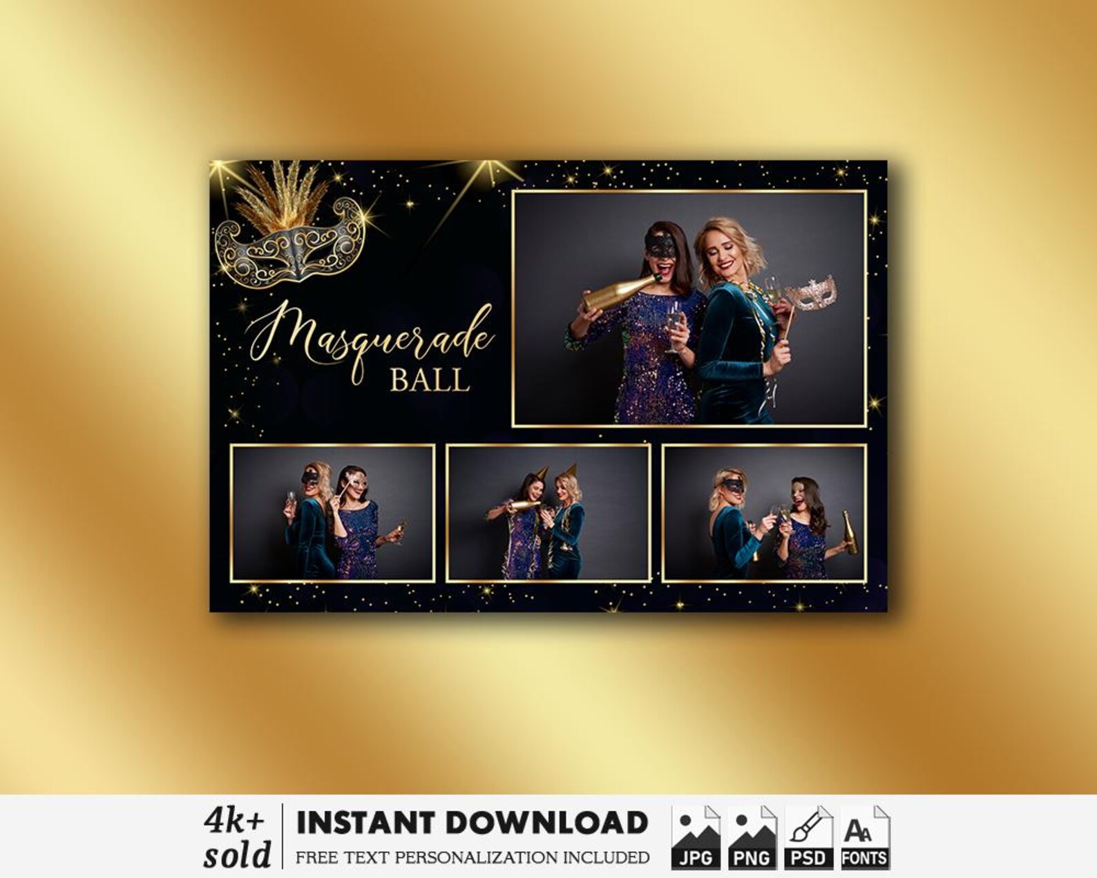 Masquerade Ball Photo Booth Template Elegant Prom Gala Party Photobooth ...