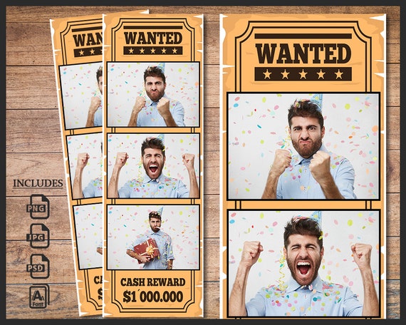 Most Wanted Photo Booth Template Photobooth Cowboy Frame 2x6 | Etsy