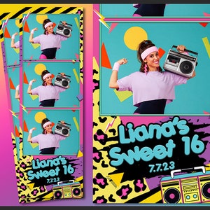 80s Photo Booth Template, Photobooth 1980s Birthday Party Frame, 2x6 ...
