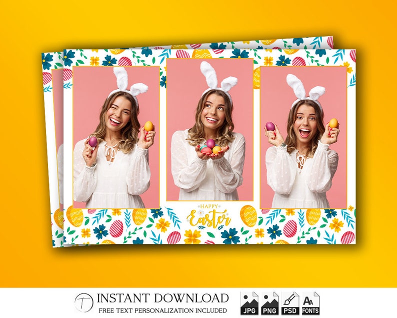 Easter Photo Booth Template, Photobooth Bunny Flowers, Eggs Frame, 4x6 ...