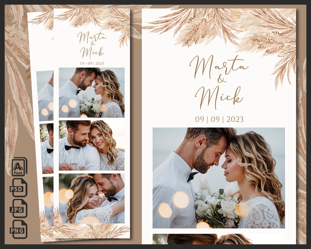 Wedding Photo Booth Template, Photobooth Boho Wheat Pampas Frame ...