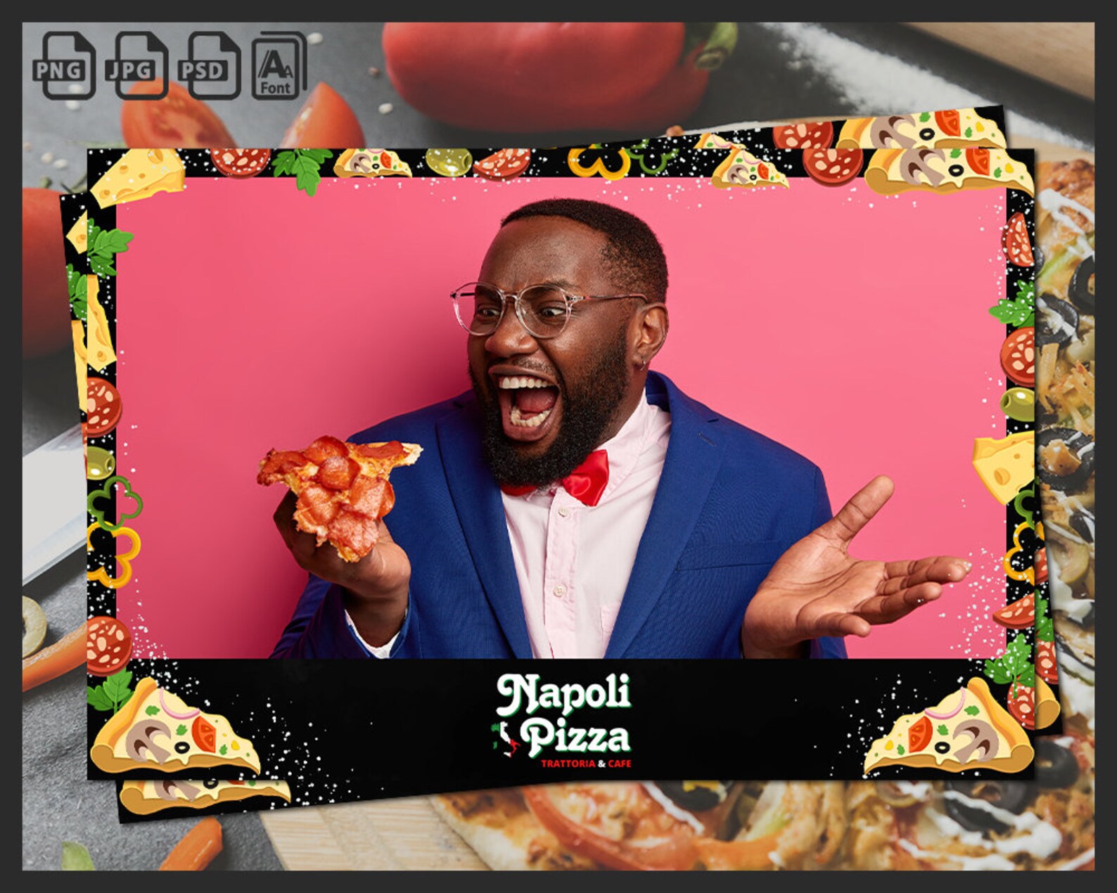 Pizza Photo Booth Template 4x6 | Pizzeria Food Party Photobooth Frame ...