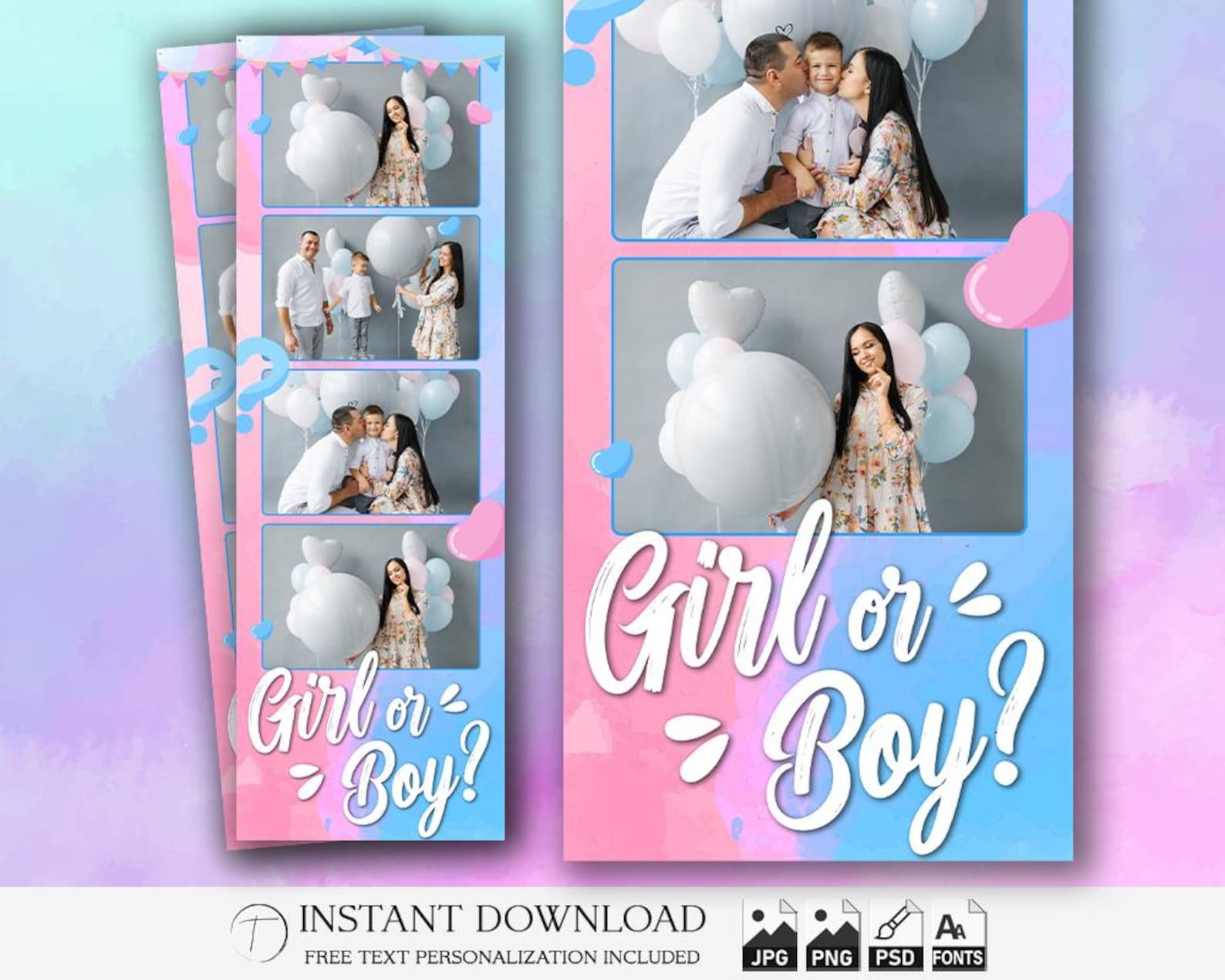 Gender Reveal Photo Booth Template 2x6 | Boy or Girl Party Strip ...