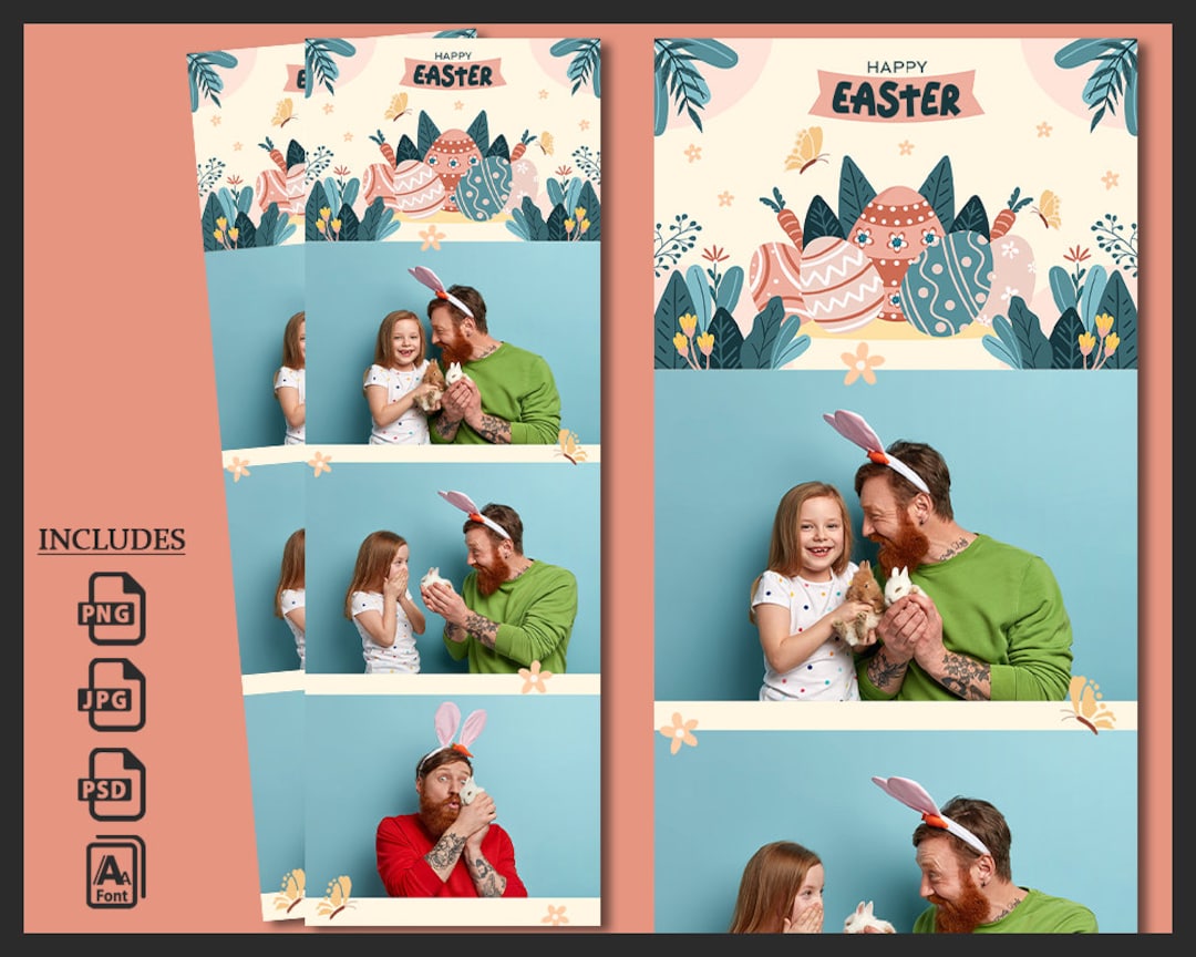 Easter Photo Booth Template Photobooth Bunny Eggs Frame - Etsy