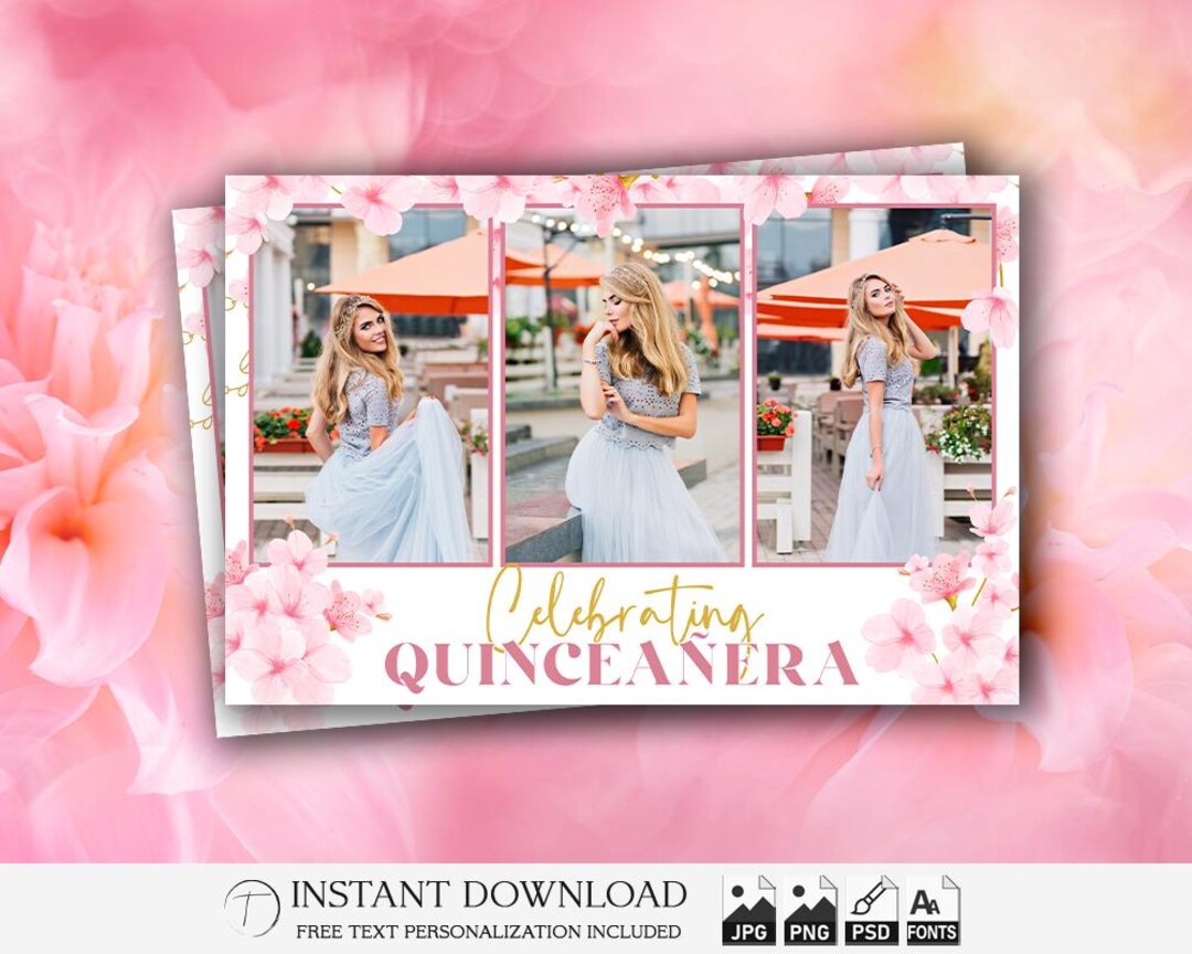 Quinceañera Photo Booth Template 4x6 | Editable Glam Party Strip | 15th ...