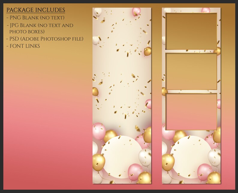 Birthday Photo Booth Template, Photobooth Gold Balloons Frame, Bridal ...