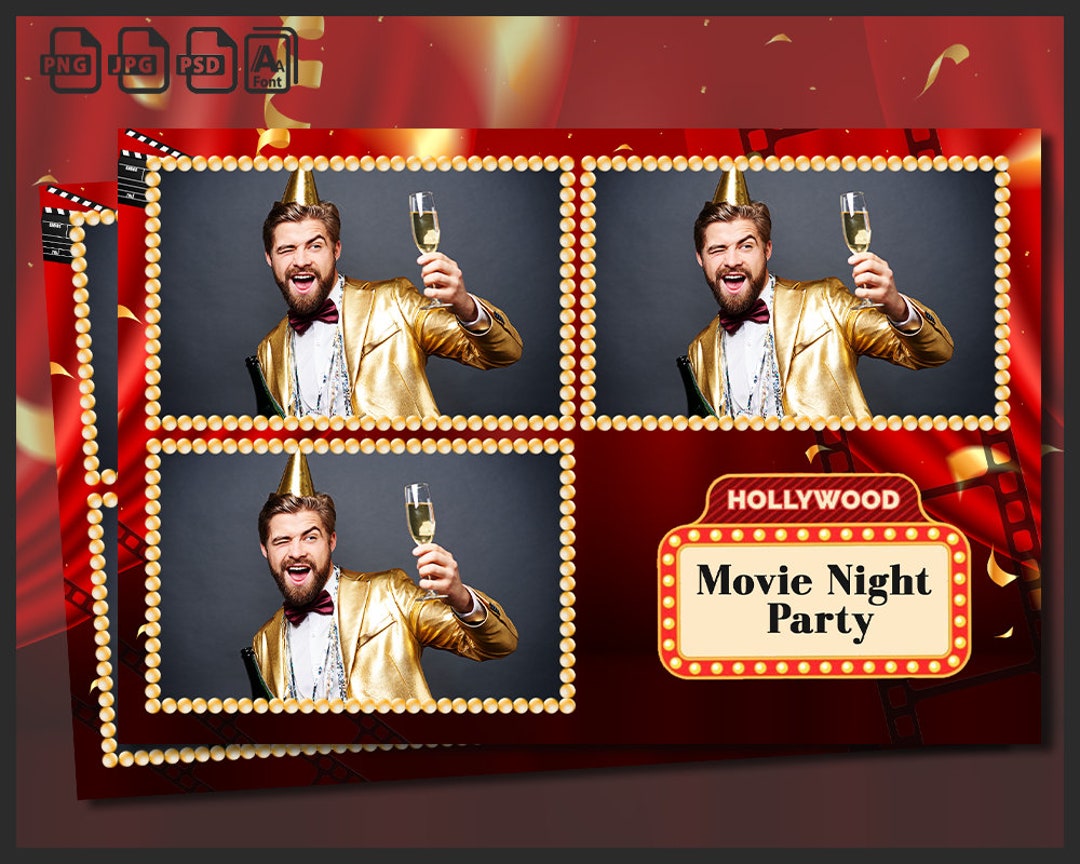 Hollywood Photo Booth Template, Photobooth Movie Film Night Birthday ...