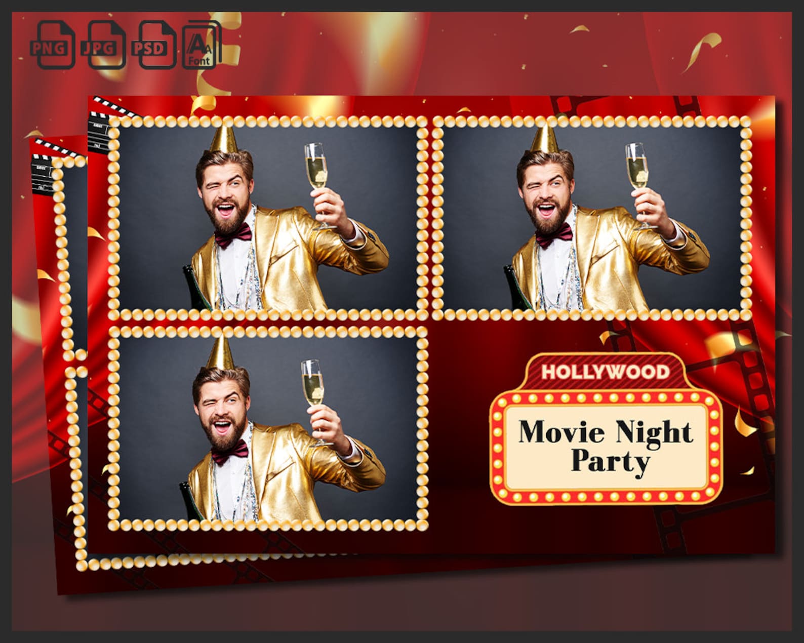 Hollywood Movie Night Photo Booth Template 4x6 | Editable Red Carpet ...