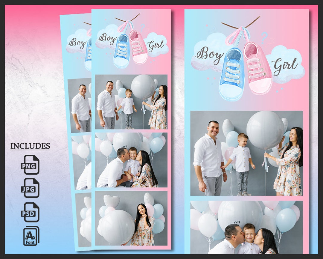 Gender Reveal Photo Booth Template 2x6 | Boy or Girl Party Strip ...