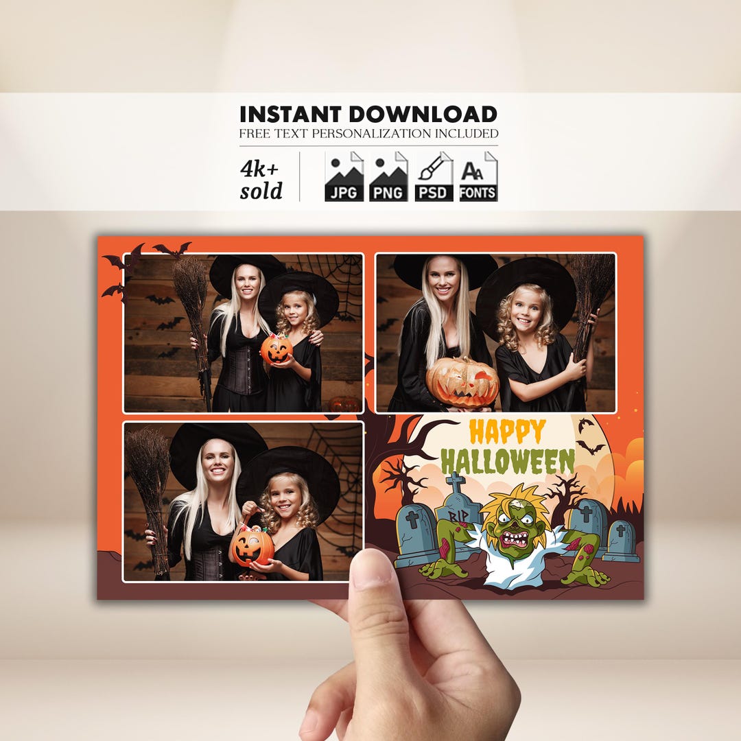 Halloween Photobooth Party Template | Funny Zombie Graveyard Kids Frame ...