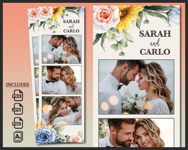 Wedding Photo Booth Template, Photobooth Boho Floral Frame, Bridal ...
