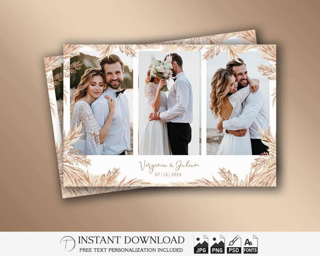 Wedding Mirror Photo Booth Template 4x6 | Pampas Grass & Wheat Boho ...