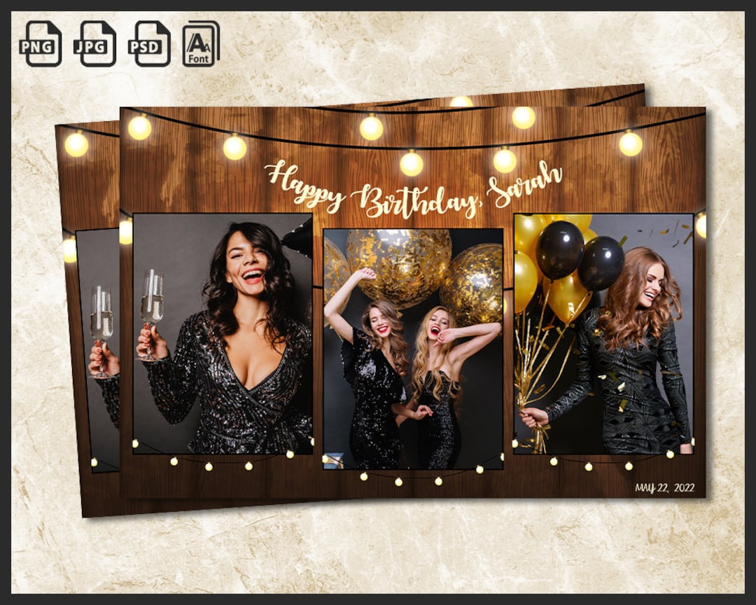 Birthday Photo Booth Template, Photobooth Light Bulbs Frame, Bridal ...