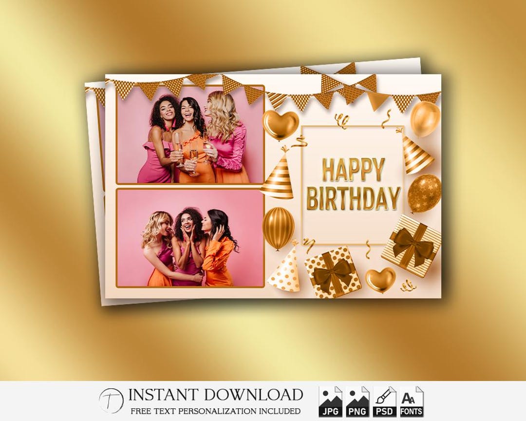 Birthday Photo Booth Template 4x6 | Gold Beige Balloons and Confetti ...