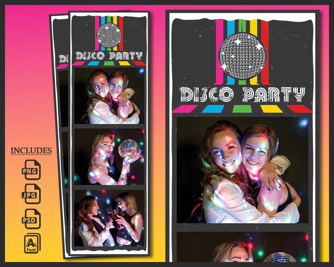Disco Photo Booth Template, Photobooth 1990s Birthday Party Frame, 2x6 ...