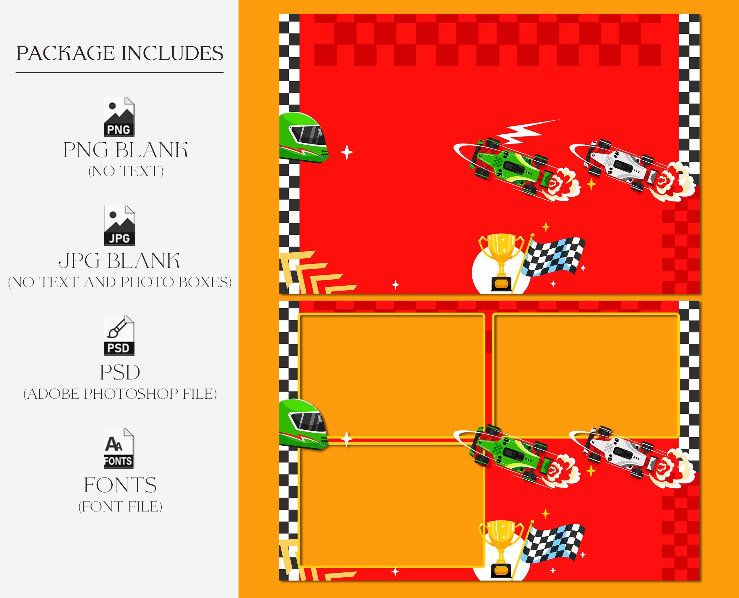 Race Car Photo Booth Template 4x6 | Editable Racing Party Overlay for ...