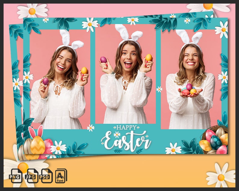 Easter Photo Booth Template 4x6 | Bunny & Eggs Photobooth Frame ...