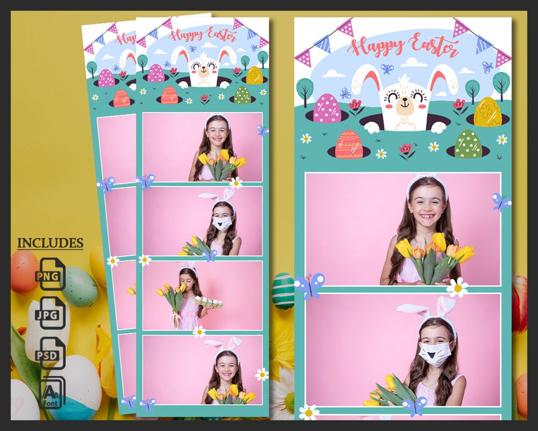 Easter Photo Booth Template 2x6 | Bunny & Eggs Photobooth Frame ...