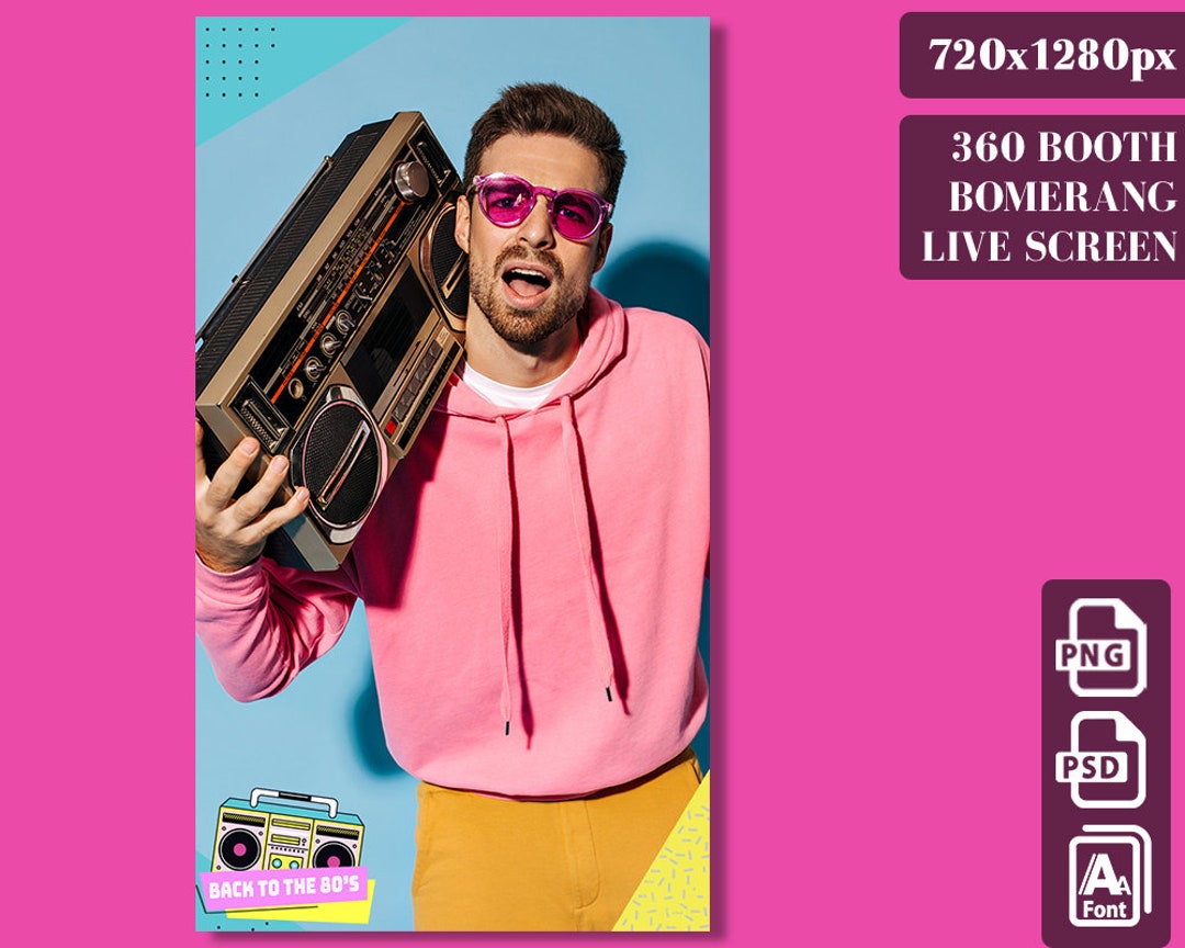 80s 360 Photo Booth Overlay, Birthday 90s Frame, 720x1280px Size ...