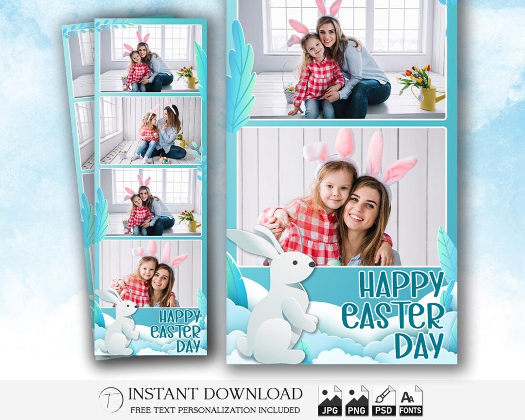 Easter Photo Booth Template 2x6 | Bunny & Eggs Photobooth Frame ...