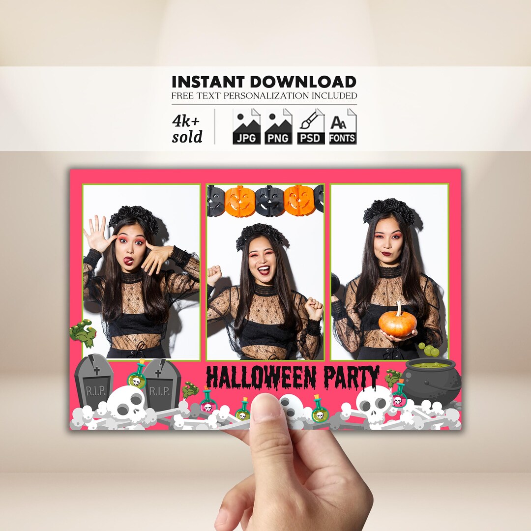 Pink Halloween Photobooth Template 4x6 | Bright Spooky Frame With ...