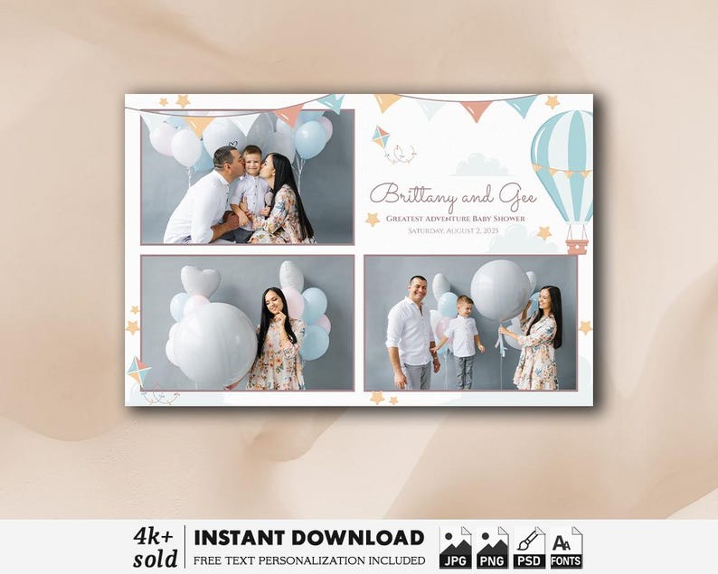Baby Shower Photo Booth Template | 4x6 Hot Air Balloon Photobooth ...