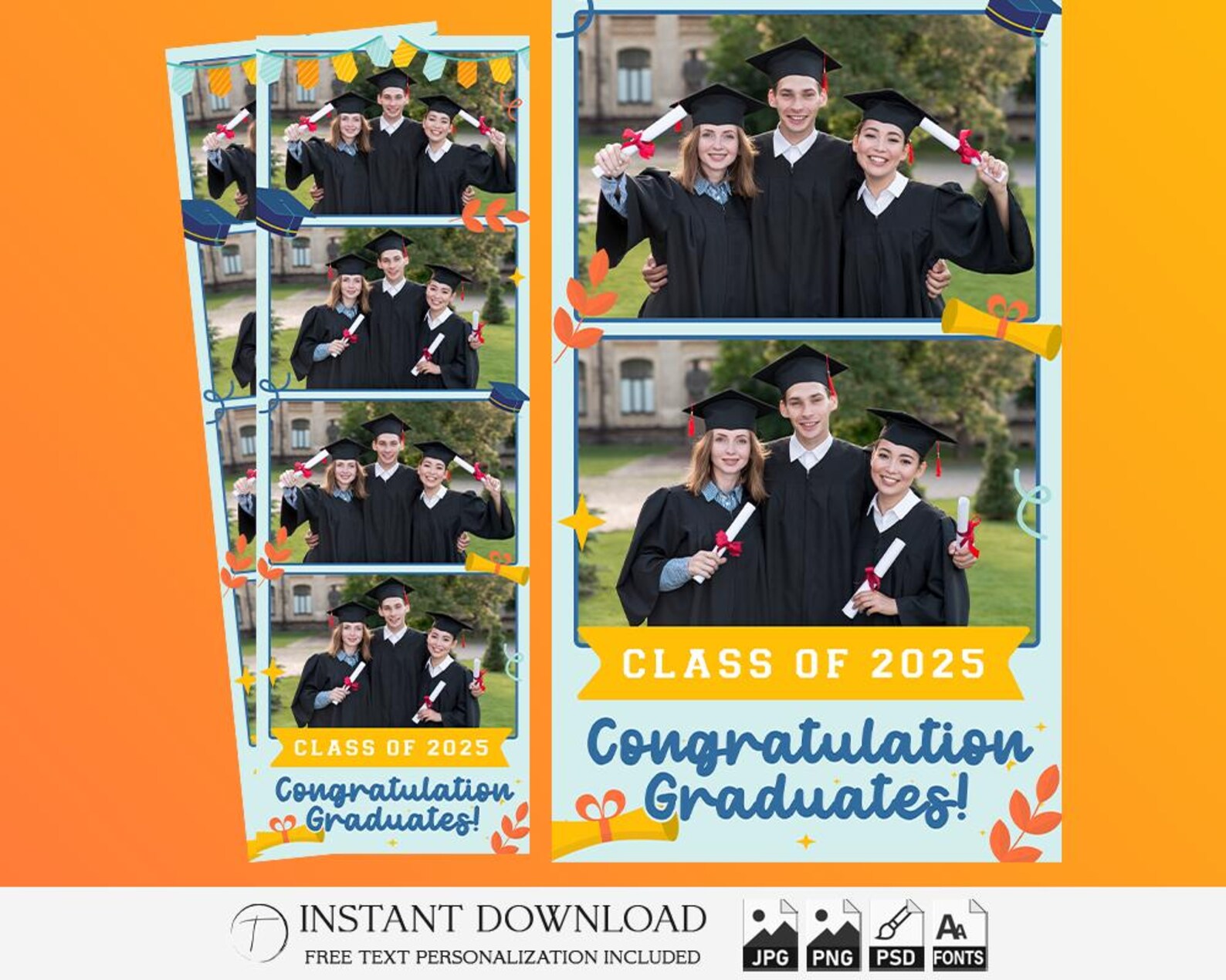 Graduation Photo Booth Template 2x6 | Editable Class of 2025 Strip PSD ...