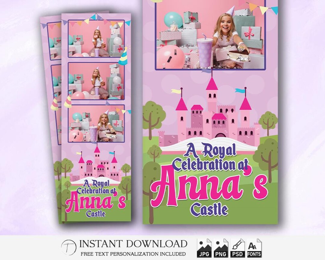 Princess Photo Booth Template 2x6 | Fairytale Castle Theme for Girls ...