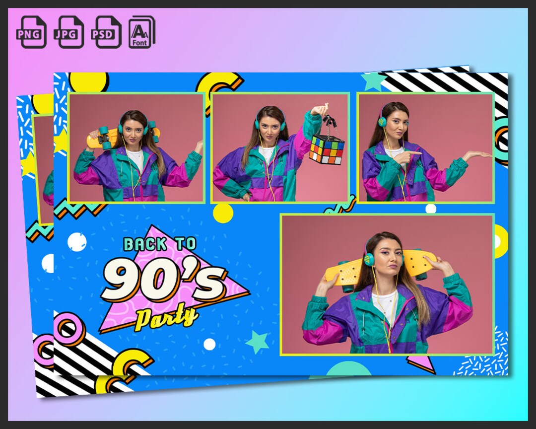 90s Photo Booth Template, Photobooth 1990s Birthday Party Frame, 4x6 ...