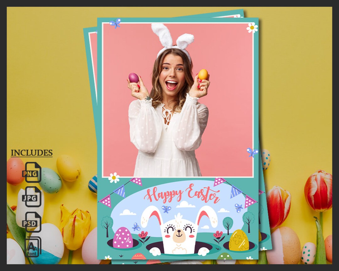 Easter Photo Booth Template 4x6 | Bunny & Eggs Photobooth Frame ...