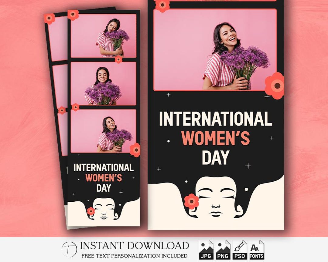 Women’s Day Photobooth Template 2x6 | Editable PSD Overlay | 8th March ...