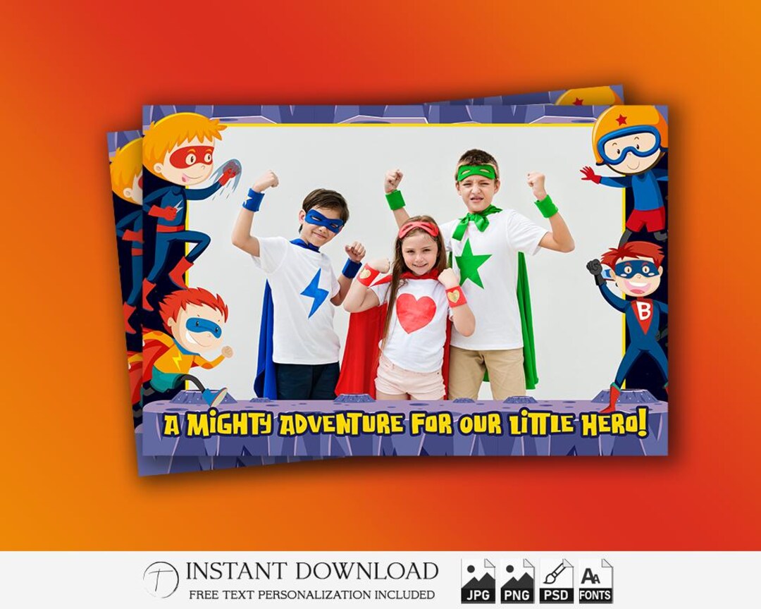Superhero Birthday Photobooth Template 4x6 | Comic Book Party Theme for ...