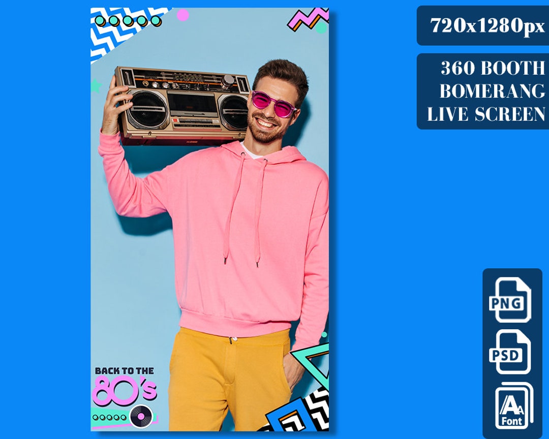 80s 360 Photo Booth Overlay, Birthday 90s Frame, 720x1280px Size ...