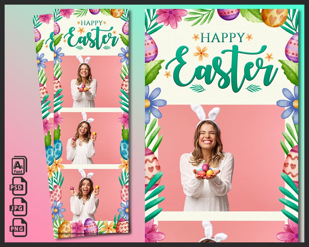 Easter Photo Booth Template 2x6 | Bunny & Eggs Photobooth Frame ...