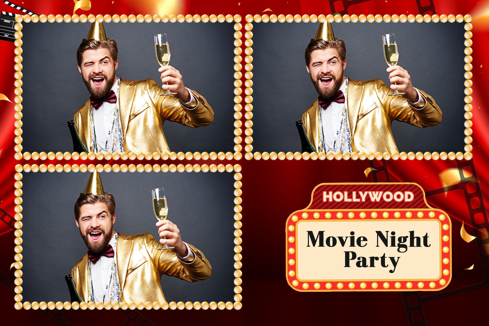Hollywood Movie Night Photo Booth Template 4x6 | Editable Red Carpet ...