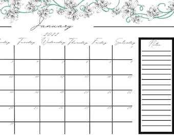 Floral Monthly Calendar Blank Calendar Printable Agenda - Etsy