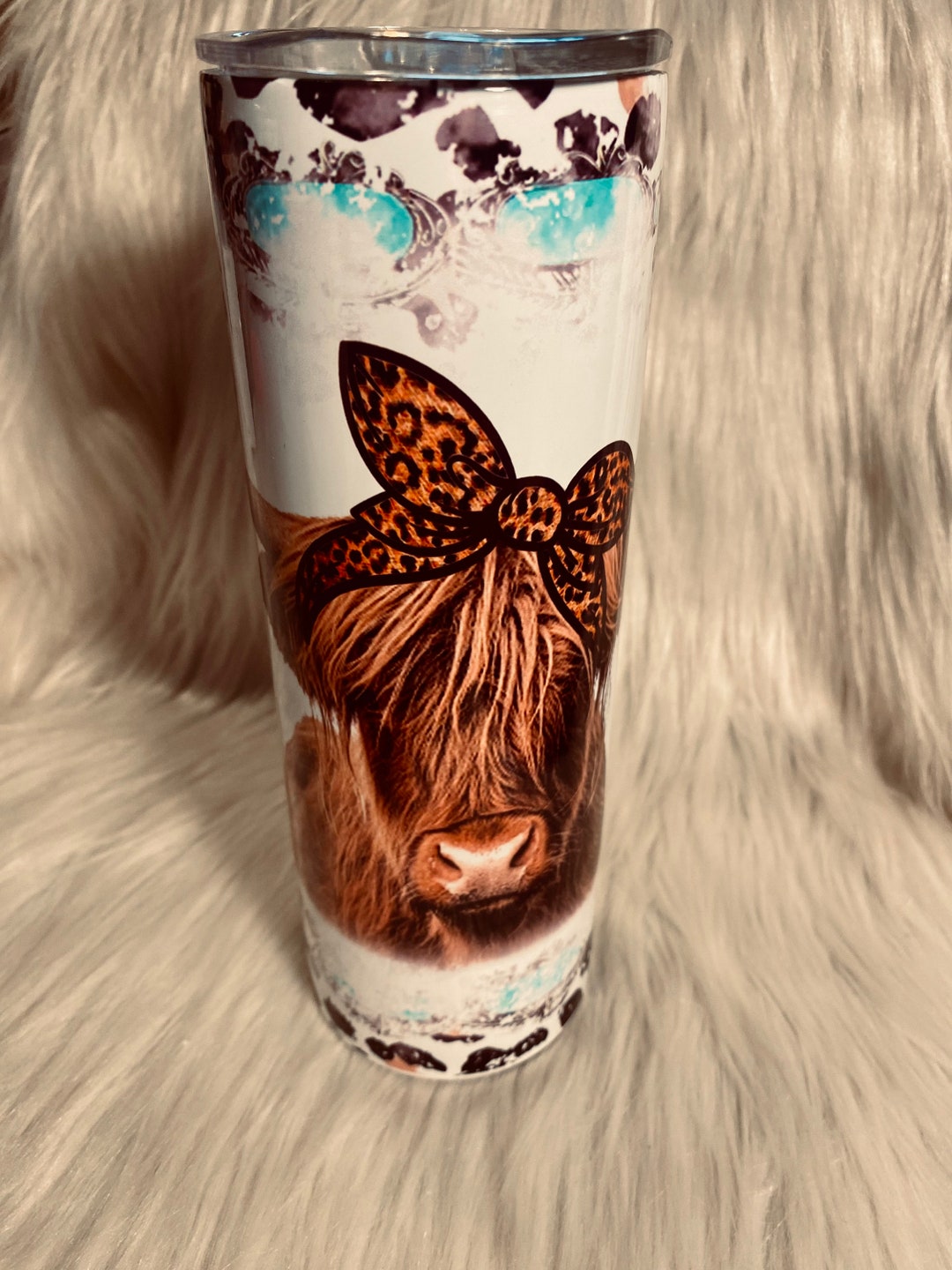 Highland Cow With Turquoise and Leopard Print 20oz Insulated Tumbler ...