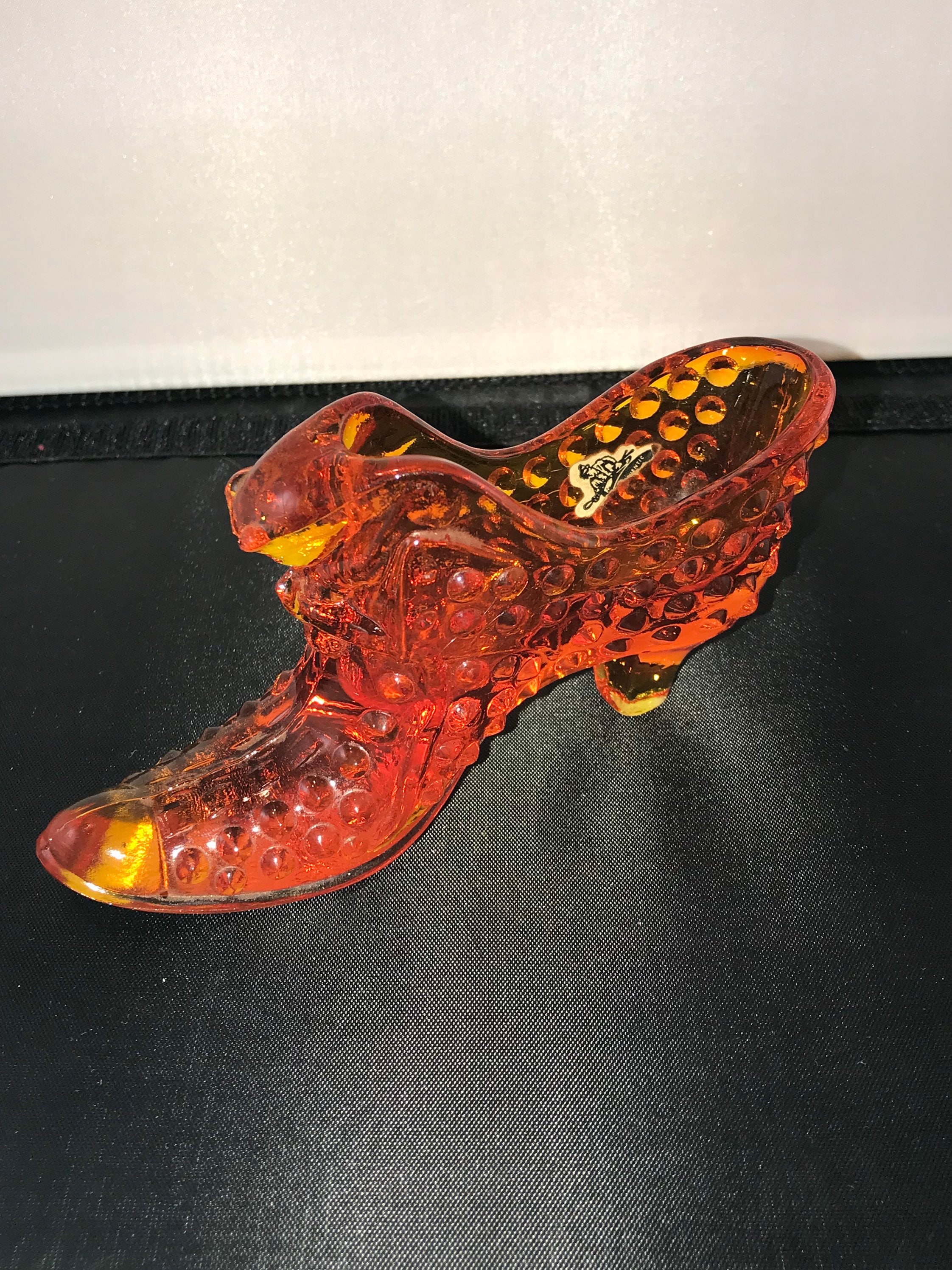 Fenton Glass Vintage Amberina Hobnail Shoe With ORIGINAL Fenton Sticker ...