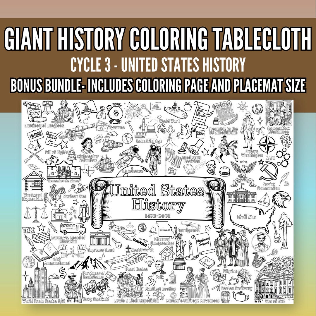 USA History Coloring Tablecloth CC Cycle 3 Learning Activity Printable ...