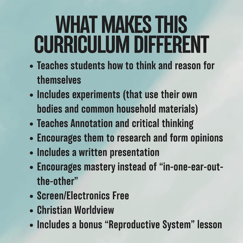 Printable Anatomy Curriculum for Christian Homeschool Middle School ...