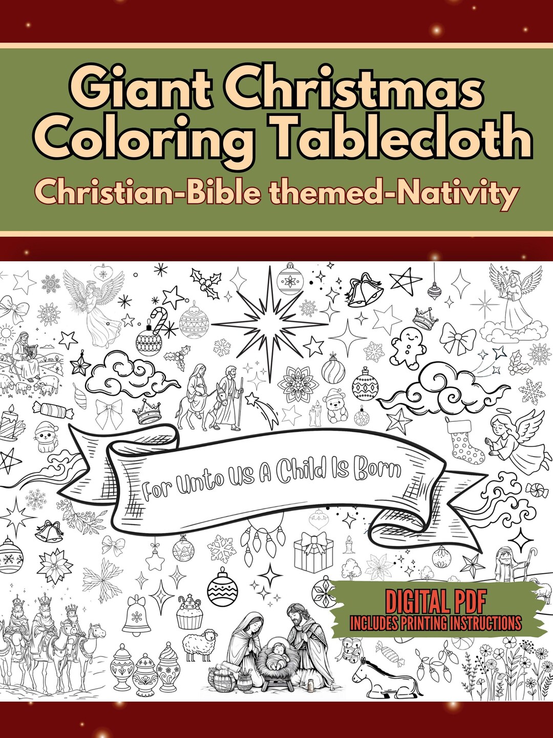Christmas Nativity Giant Coloring Poster or Tablecloth Printable ...