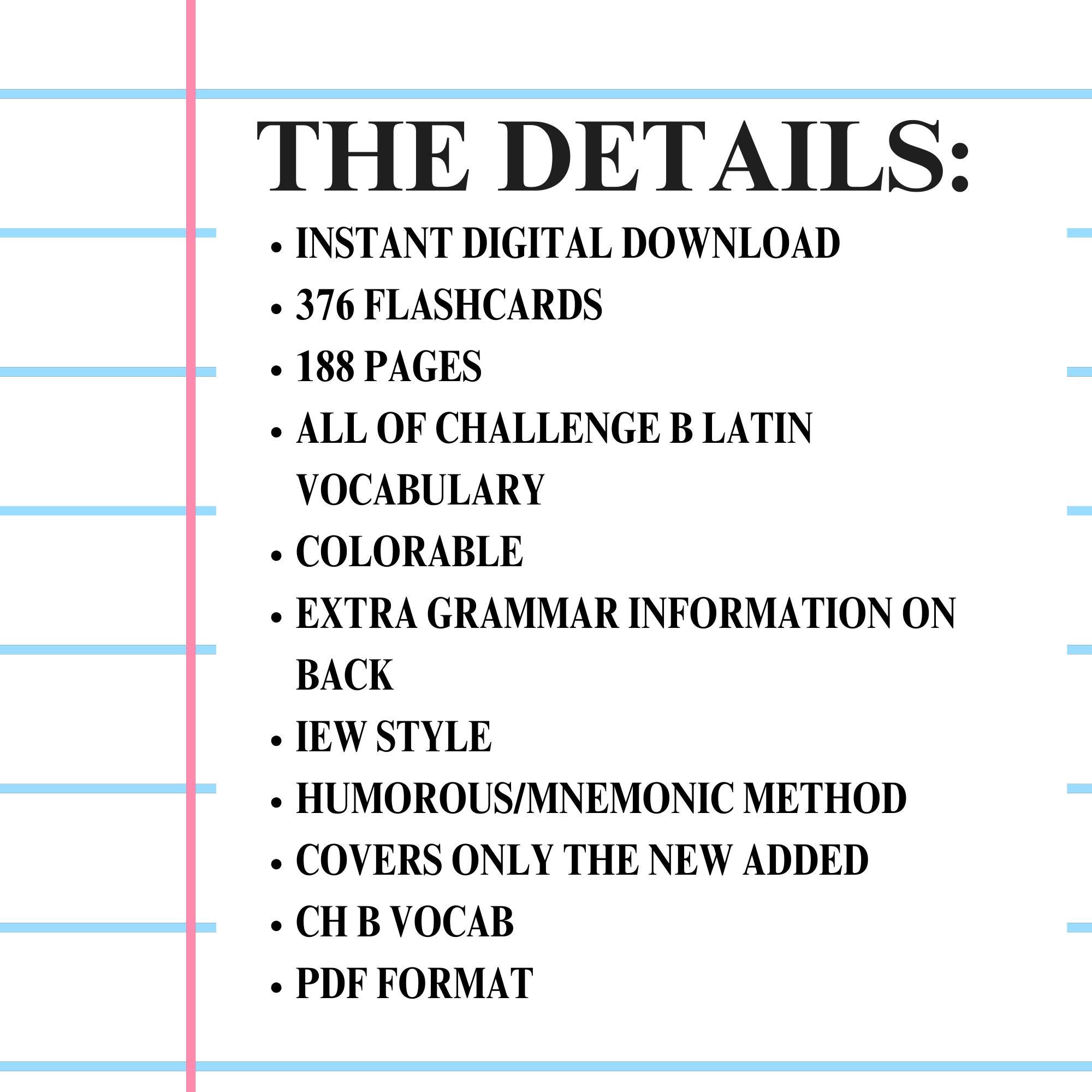 Henle Latin Vocabulary Flashcards With Pictures for Challenge B and ...