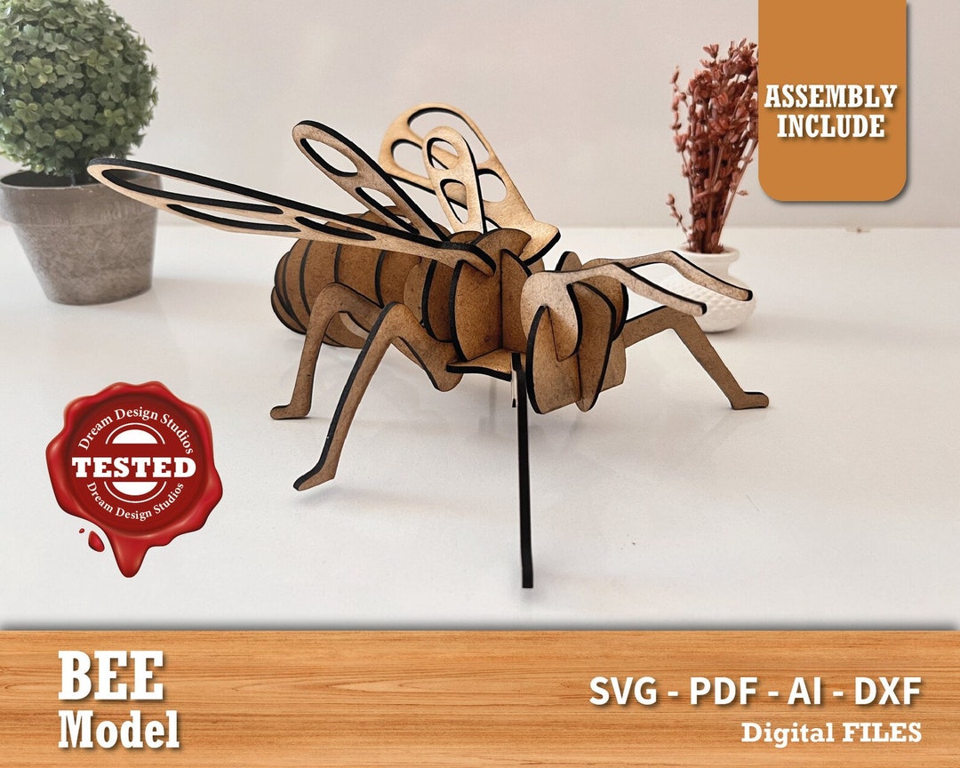 Bee Insect Model Laser Cut Display Vector Easy Cut, Storage, Stand ...