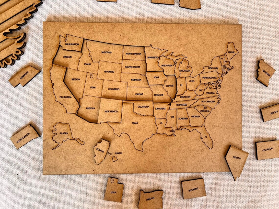 USA Wooden Puzzle USA Map Jigsaw Puzzle Montessori Puzzle US Map Puzzle ...