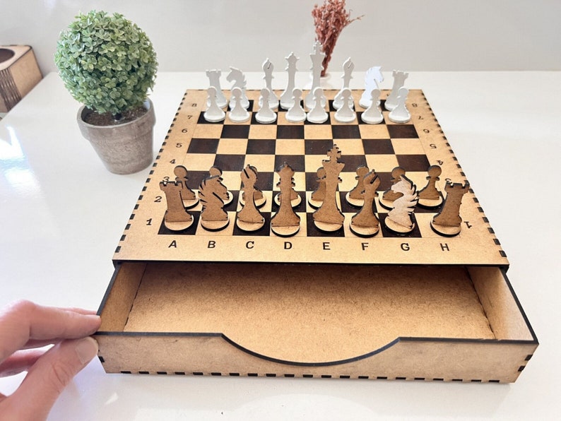 Chess and Chess Pieces Laser Cut Files V5 Wooden With Box Laser Cut Cnc ...