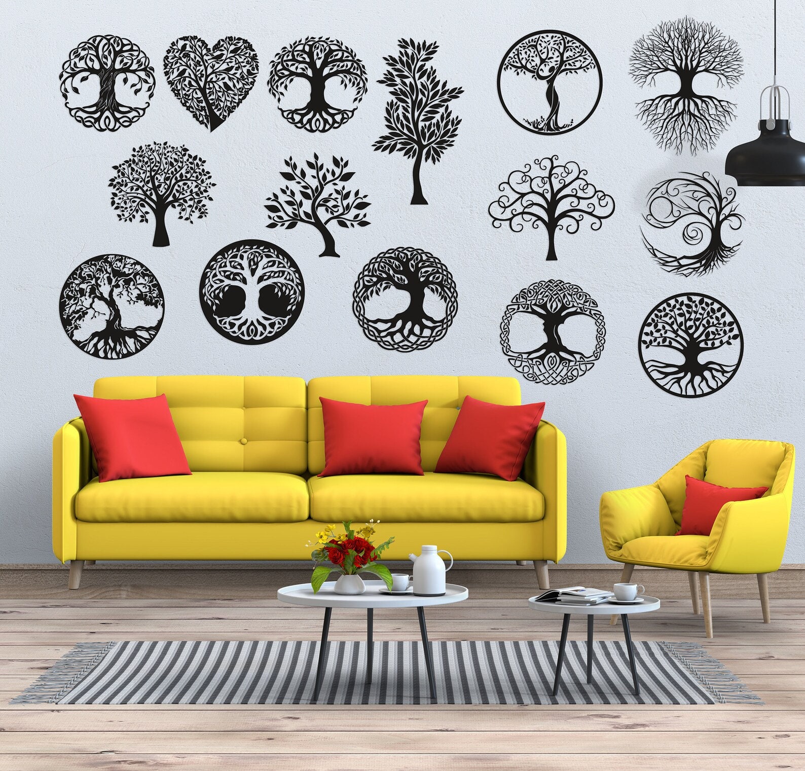 Wall Panel " 15 Tree Files ". Vector Dxf, Cdr,svg, for CNC, Vector File ...