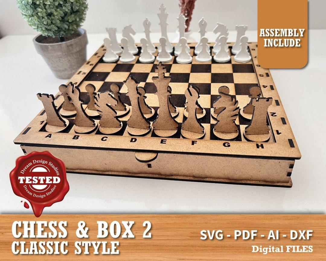 Chess Game Wood Laser Cut Chess Pieces V3 Wooden With Box Laser Cut Cnc Vector Template Laser ...